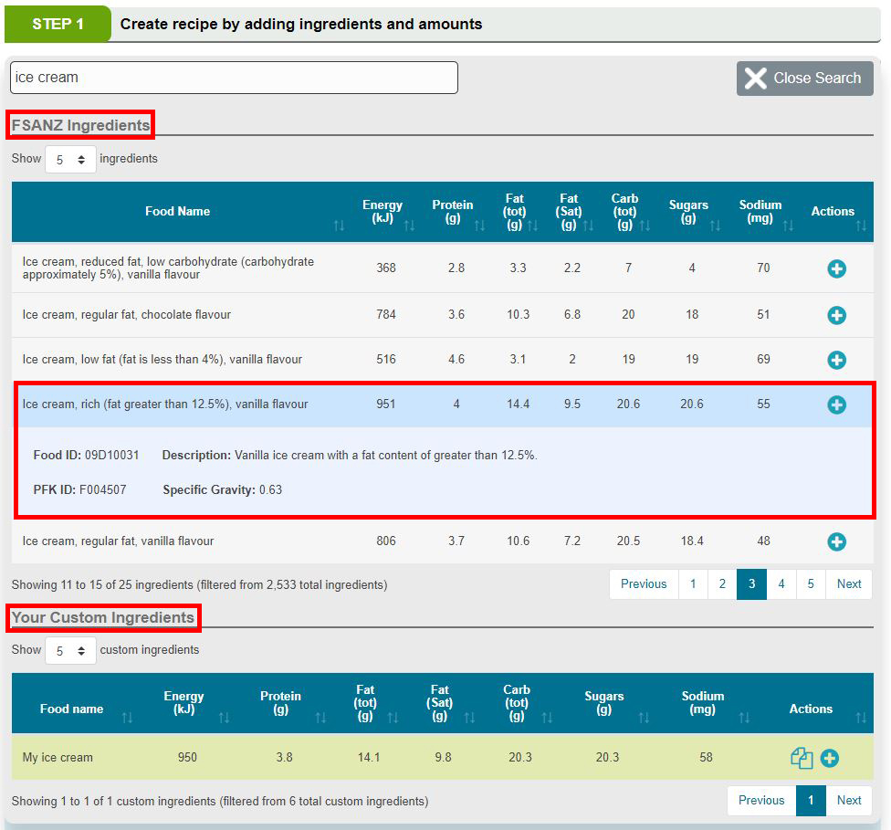The Build recipe & NIP screen